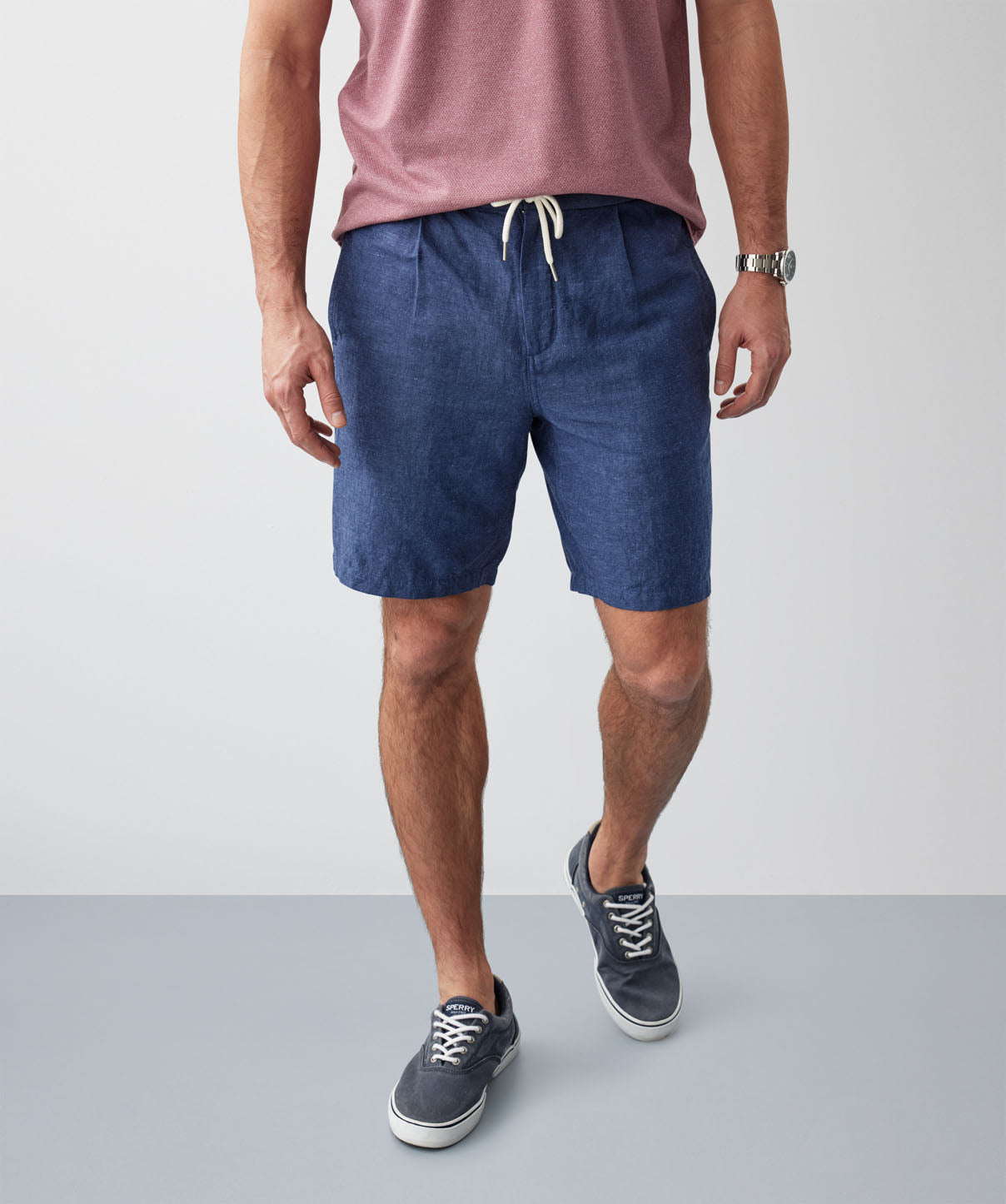 Drawstring Linen Blend Shorts - Denim - shorts - GAZMAN