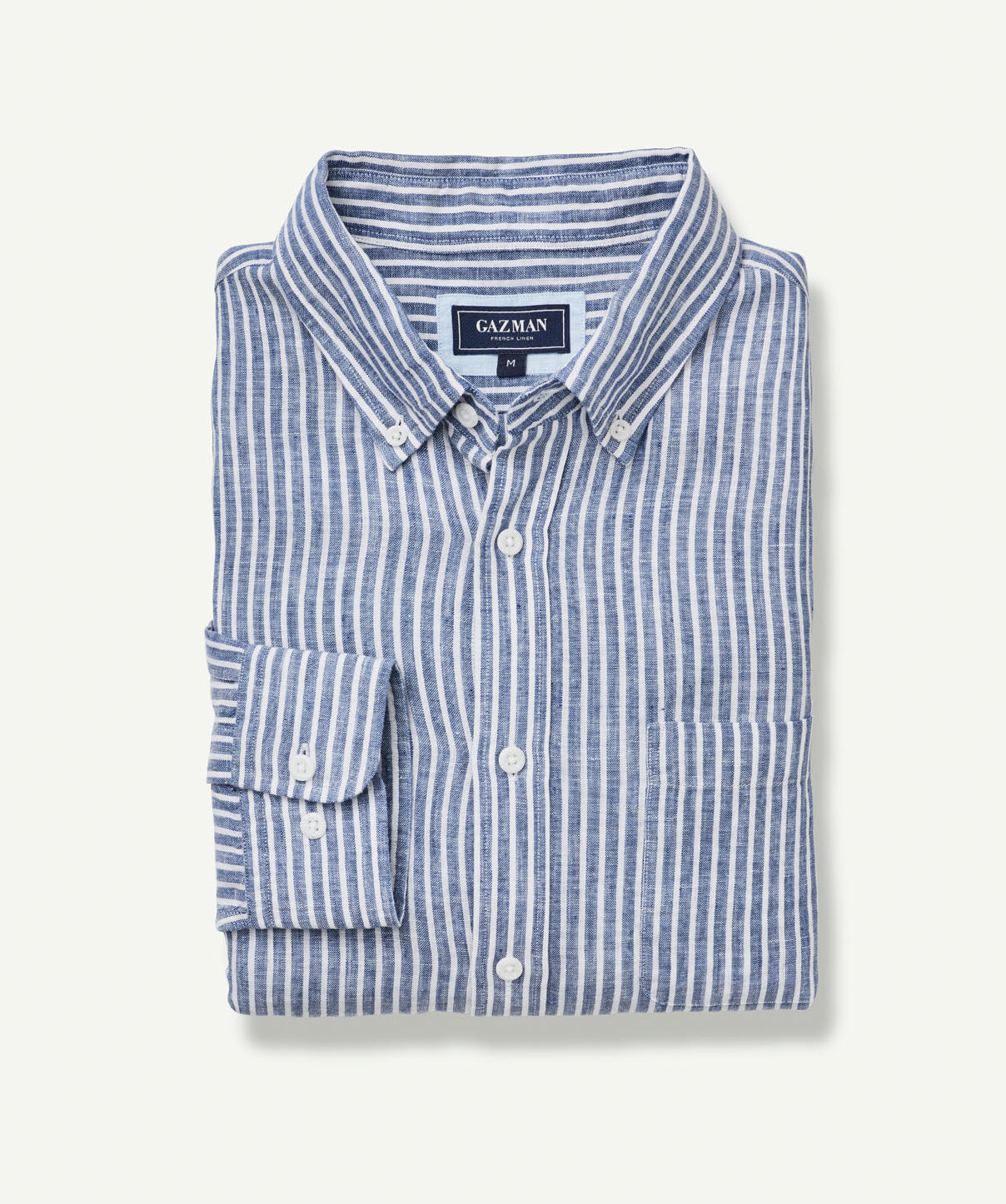 Pure French Linen Stripe Long Sleeve Shirt Navy Long Sleeve Shirts