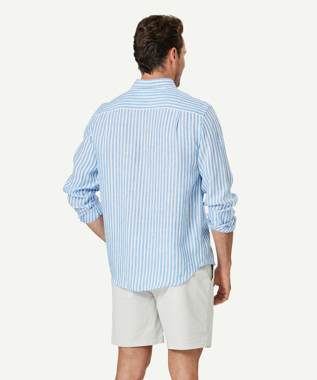 French Linen Stripe Long Sleeve Shirt Blue Long Sleeve Shirts Gazman