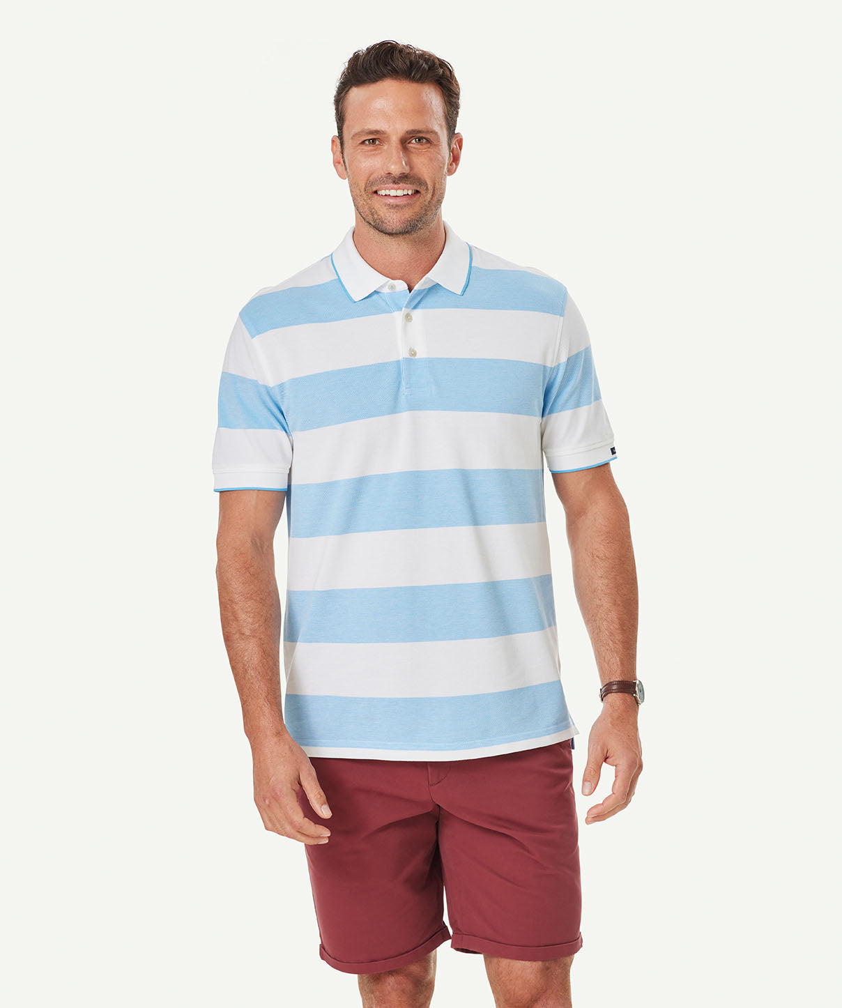 Oxford Block Stripe Polo - Blue - x-polos - GAZMAN
