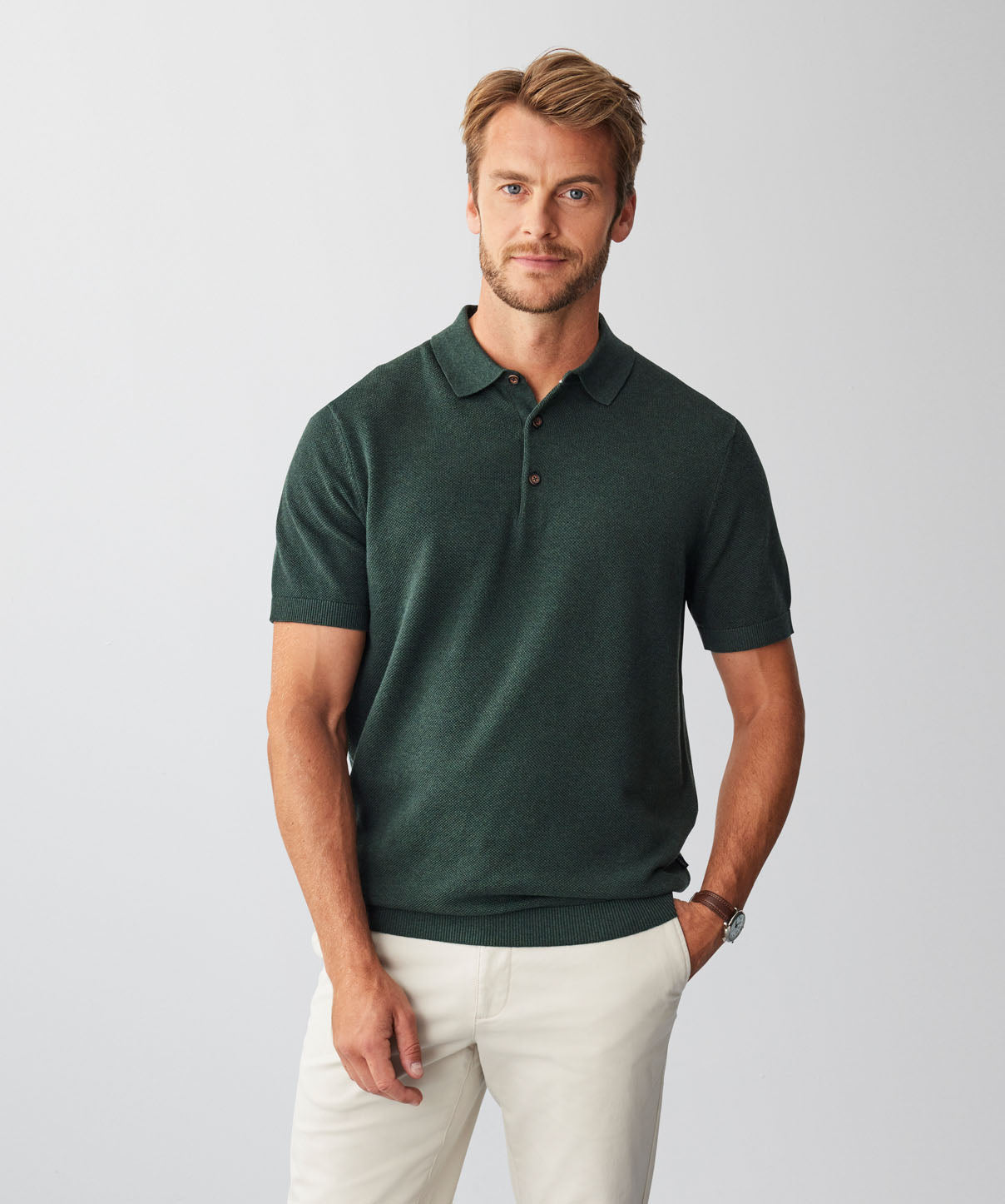 Textured Knit Polo - Khaki - x-polos - GAZMAN