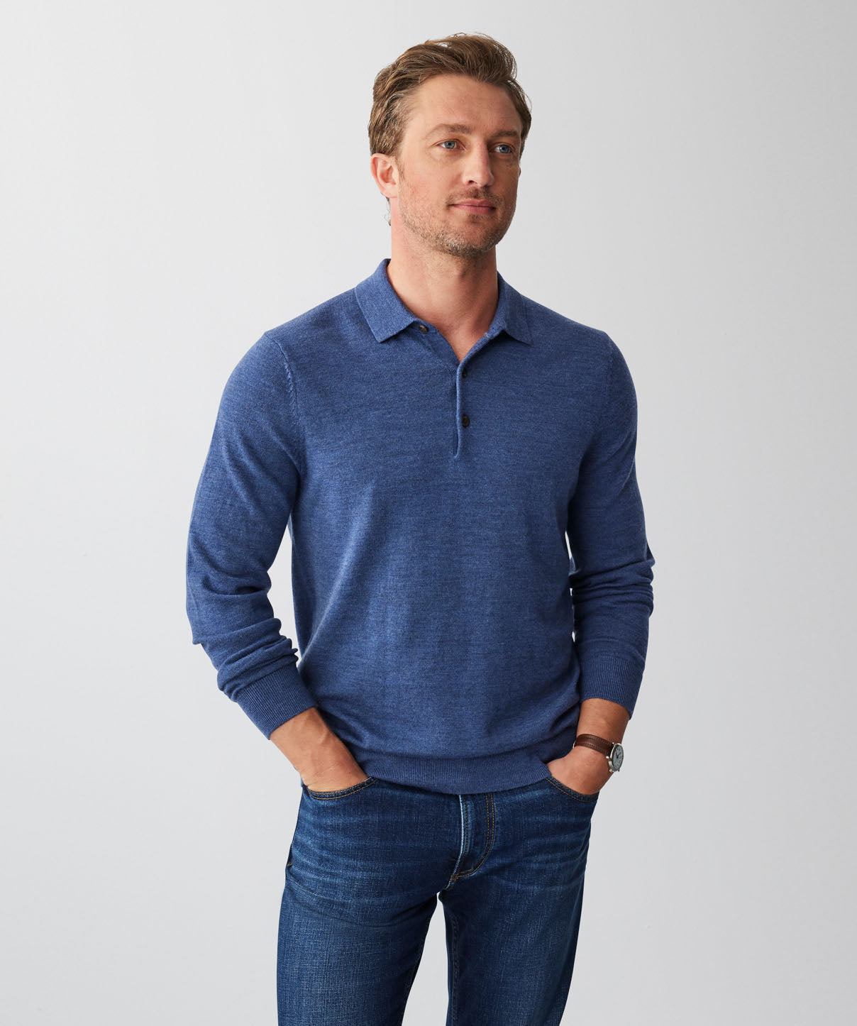 Merino Knit Polo - Denim - x-knitwear - GAZMAN
