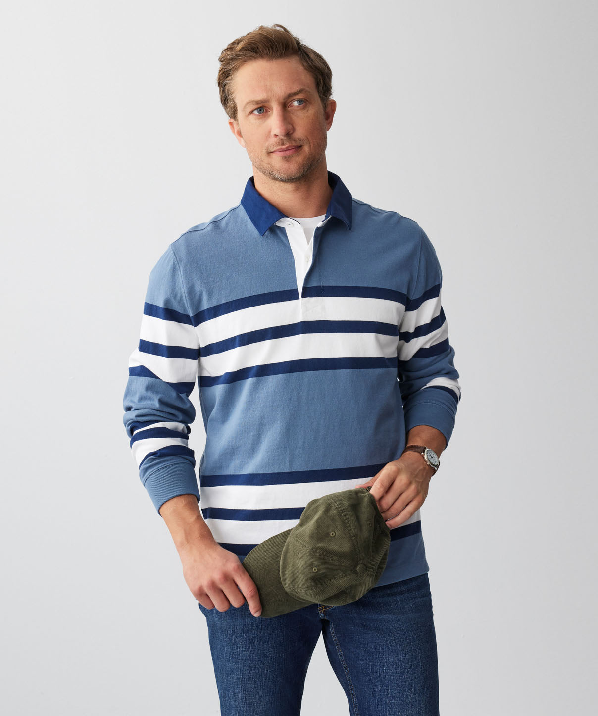 Multi Stripe Rugby Jumper - Slate - x-sweats - GAZMAN