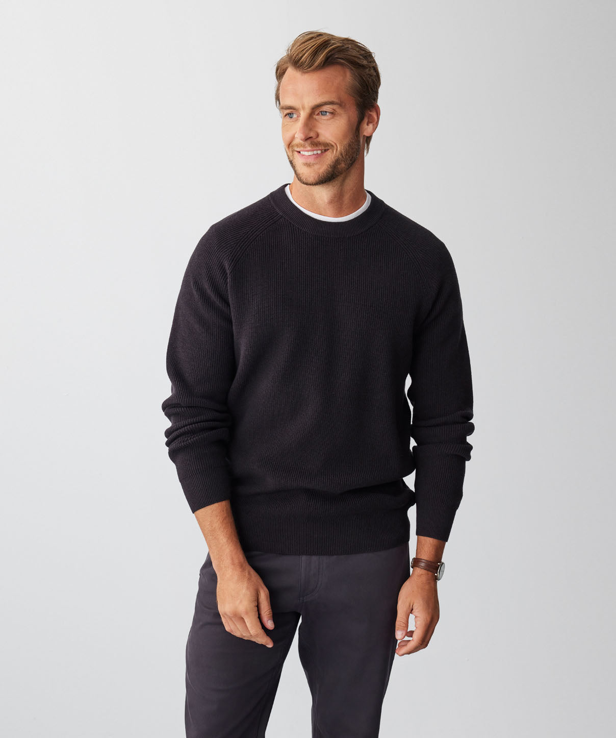 Cotton Raglan Crew Knit - Charcoal - x-knitwear - GAZMAN