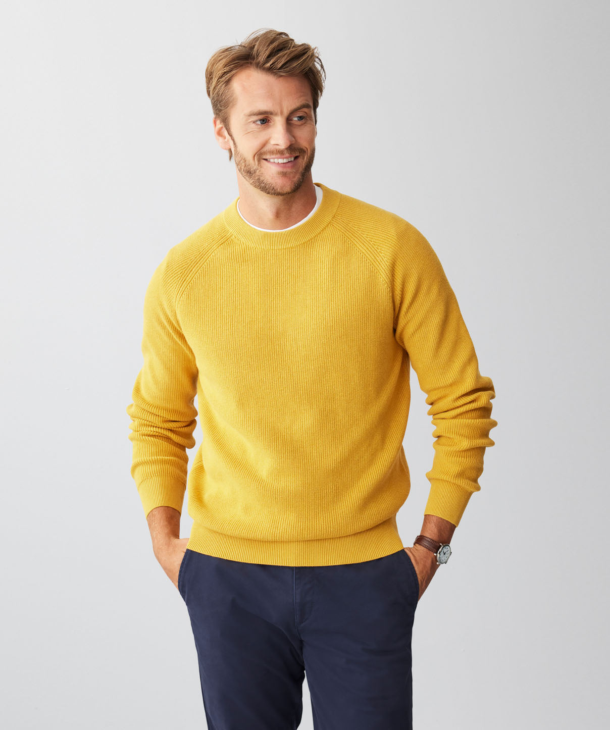 Cotton Raglan Crew Knit - Mineral Yellow - x-knitwear - GAZMAN