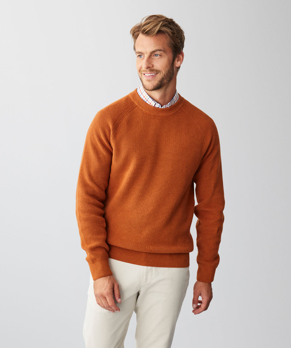 Cotton Raglan Crew Knit - Burnt Orange - x-knitwear - GAZMAN