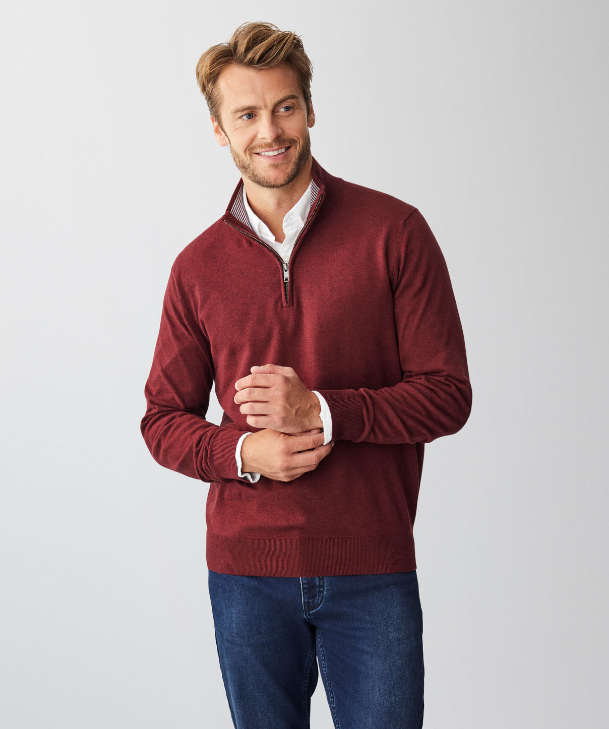 High Flex Half Zip Knit - Wine - Knitwear - GAZMAN