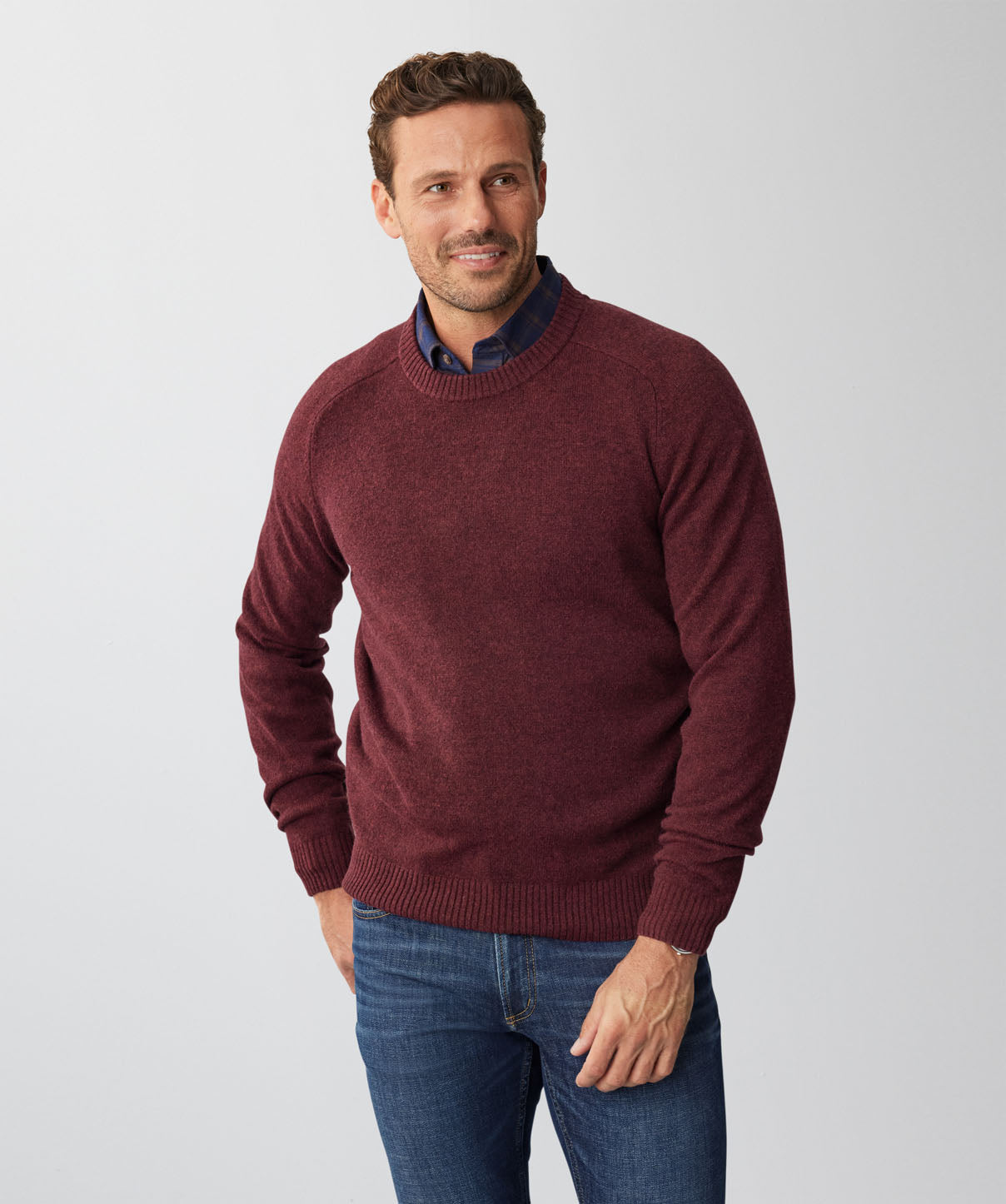 Lambswool Crew Neck Knit - Burgundy - x-knitwear - GAZMAN