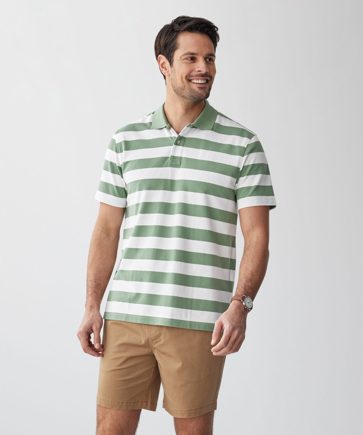 Block Stripe Pique Polo - Moss - polos - GAZMAN