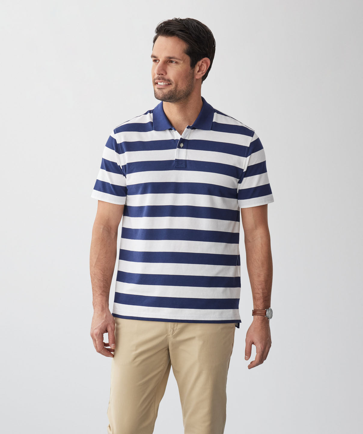 Block Stripe Pique Polo - Navy - polos - GAZMAN