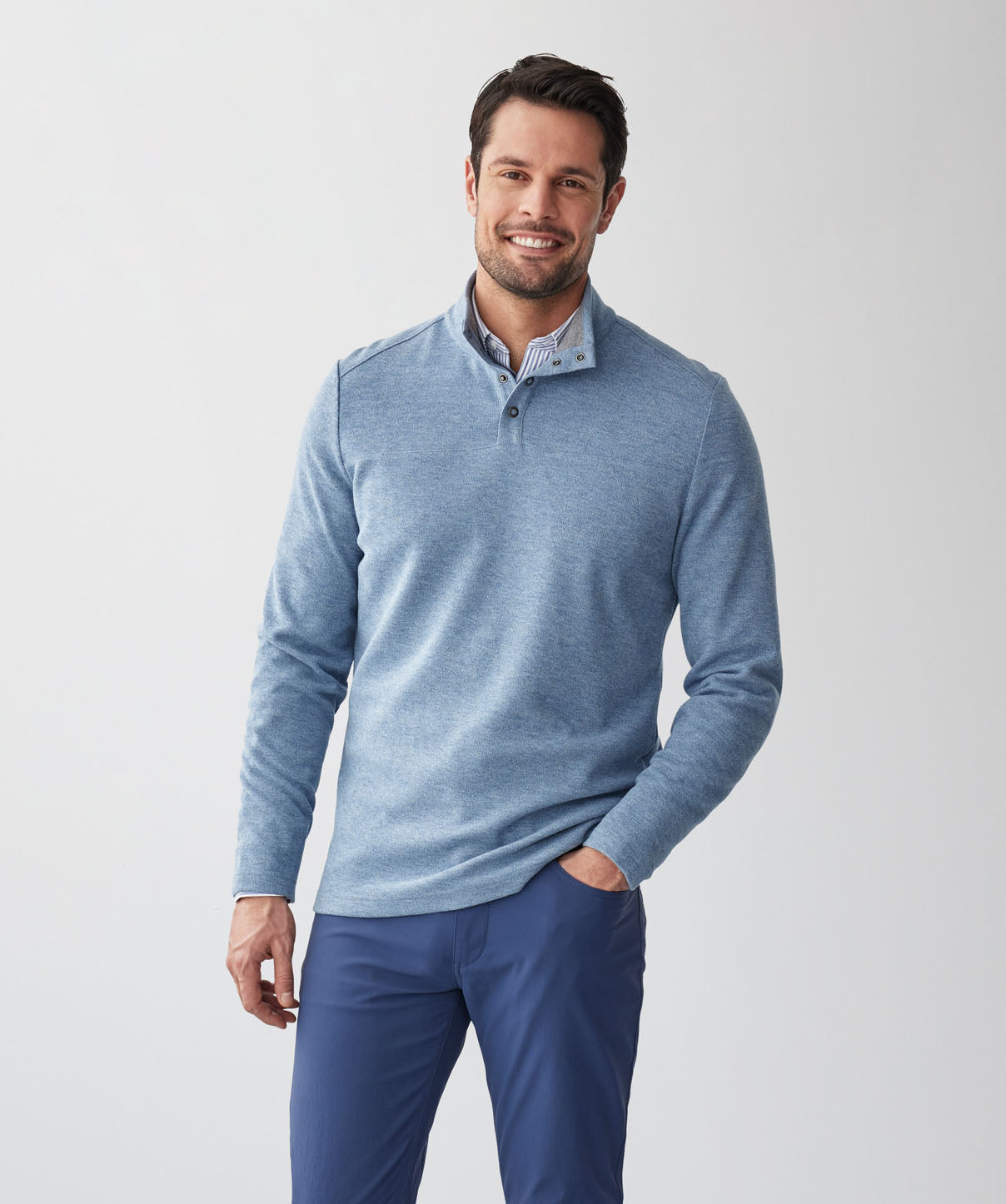 Fairway Half Button Sweat - Blue - x-sweats - GAZMAN