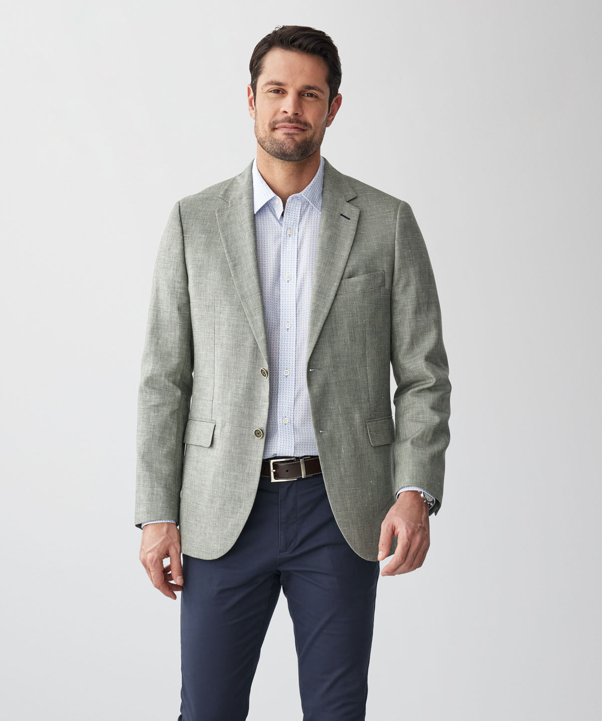 Linen Blend Plain Weave Sports Jacket - Sage - Sports Jackets - GAZMAN