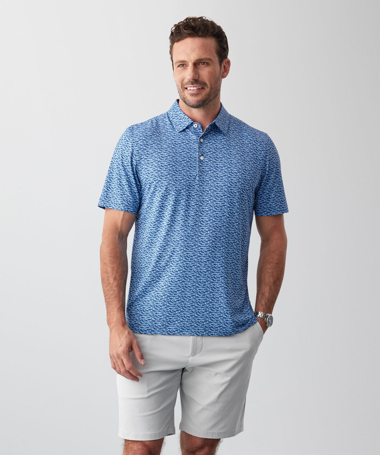 GAZFLEX Fish Print Polo - Blue - polos - GAZMAN