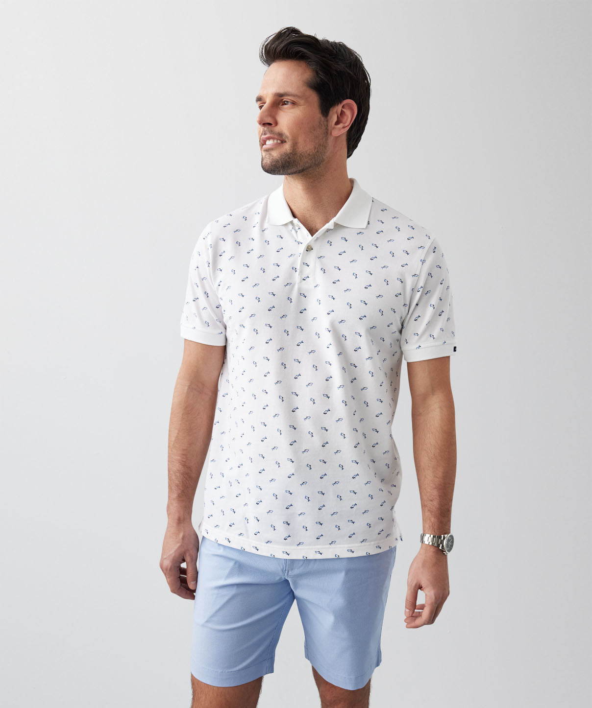 Shark Print Polo - White - polos - GAZMAN