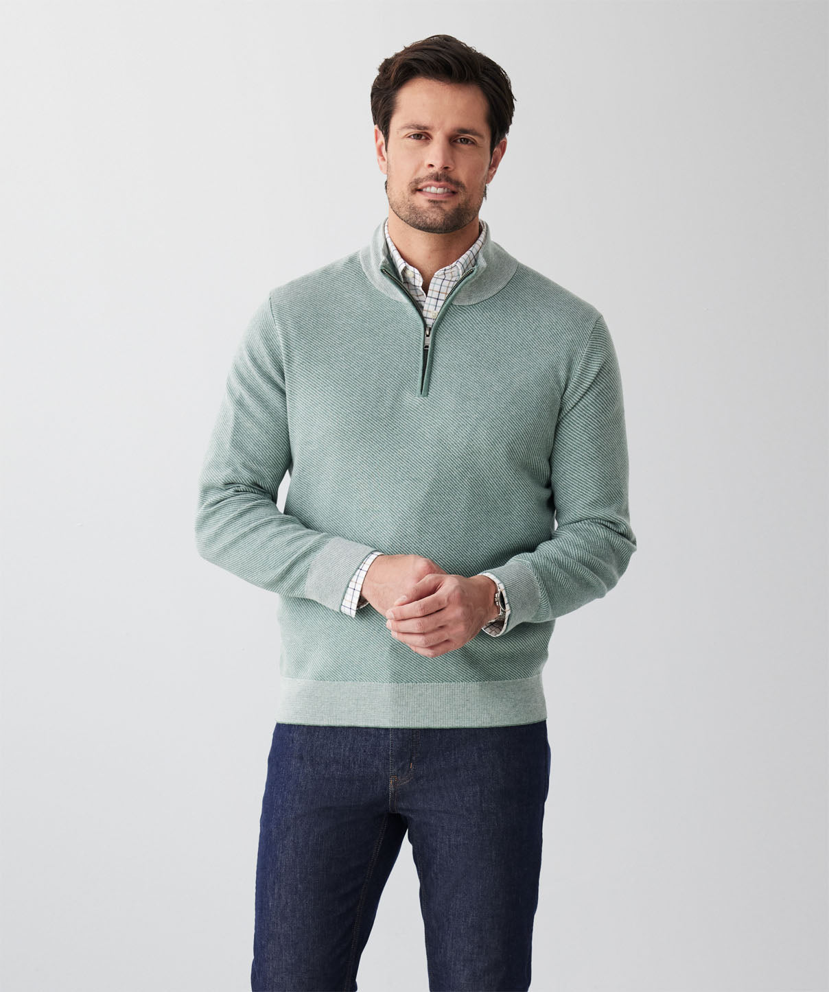 Twill High Flex Half Zip - Sage - knitwear - GAZMAN