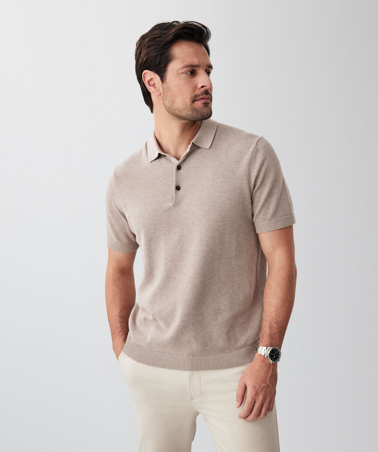 Textured Knit Polo - Taupe - polos - GAZMAN