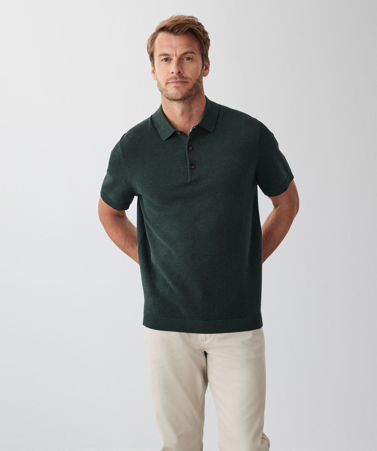 Textured Knit Polo - Khaki - polos - GAZMAN