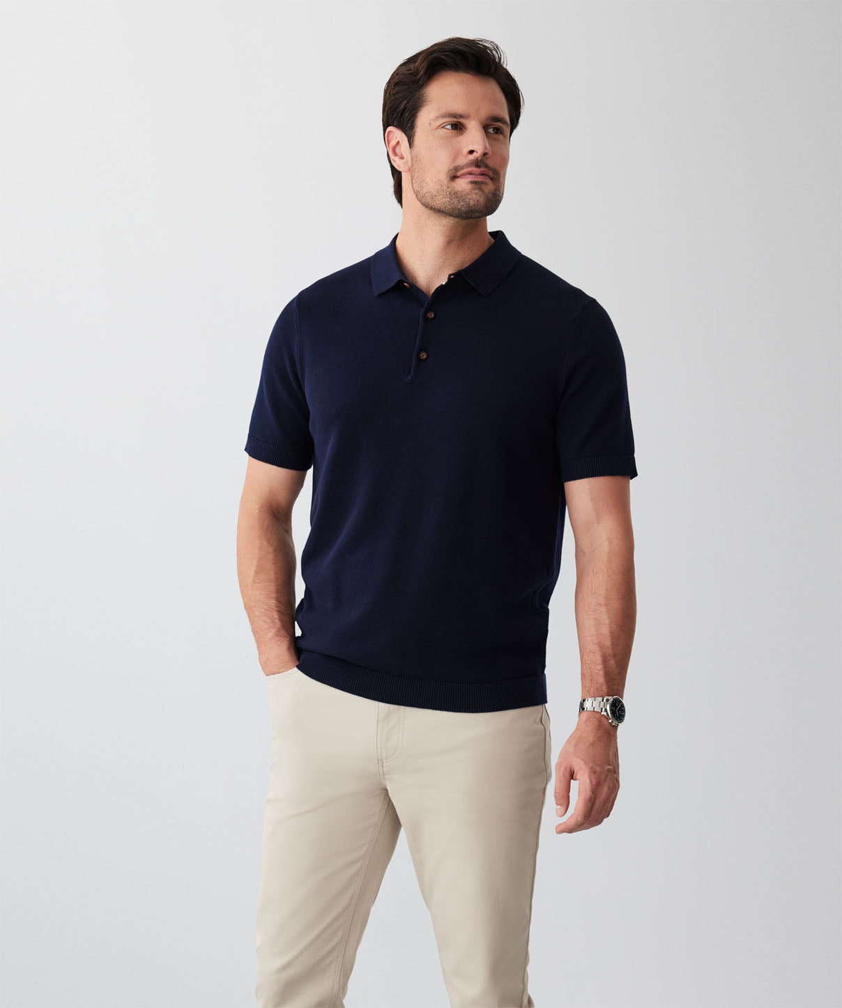 Textured Knit Polo - Navy - polos - GAZMAN