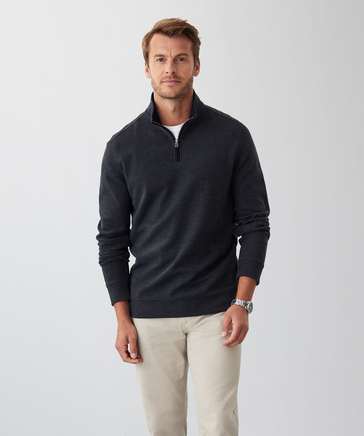 Half Zip French Rib Sweat - Charcoal - sweats - GAZMAN