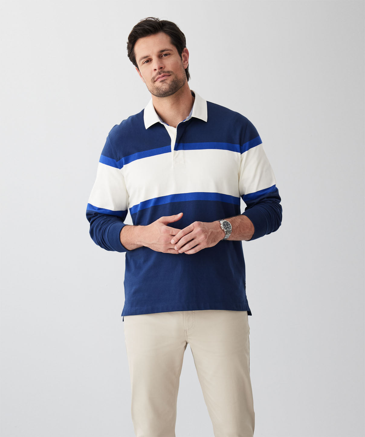 Chest Stripe Rugby Jumper - Navy - sweats - GAZMAN