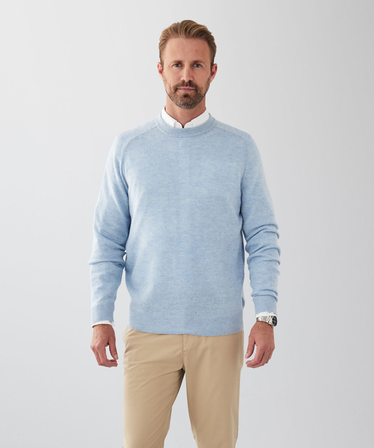 Lambswool Crew Neck Knit - Sky Blue - knitwear - GAZMAN