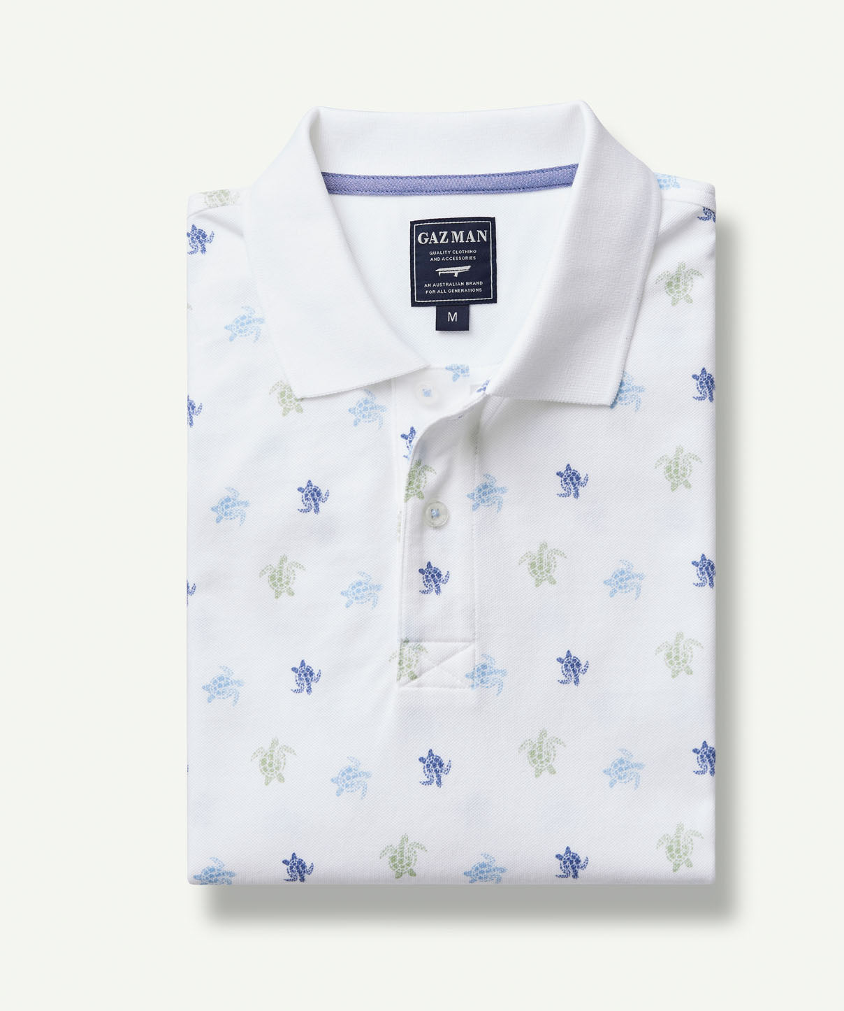 Turtle Print Polo - White - polos - GAZMAN