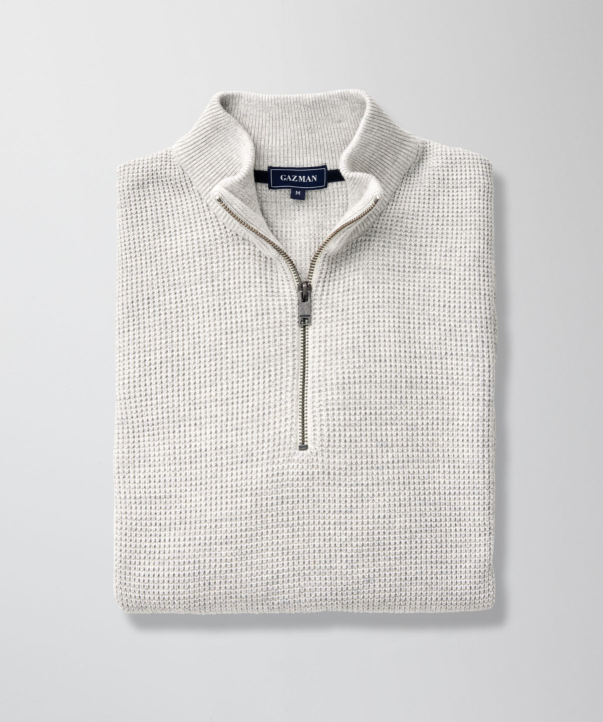 Waffle Half Zip Knit - Oatmeal - x-knitwear - GAZMAN