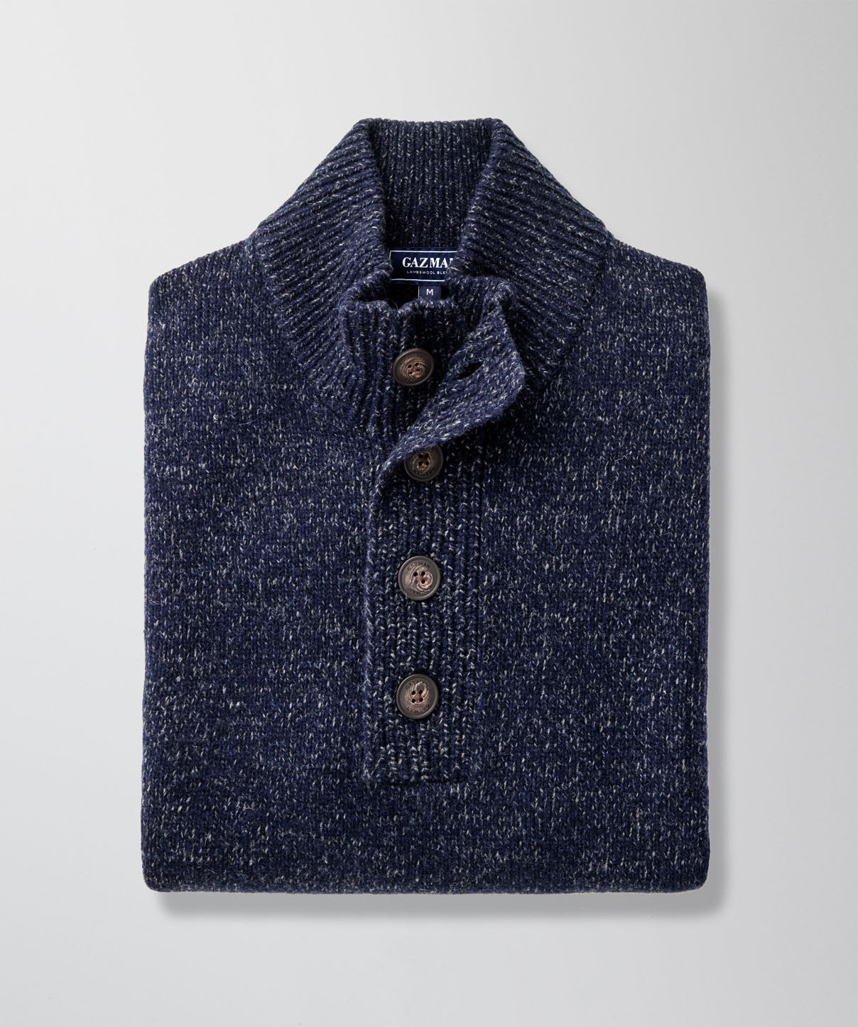 Wool Blend Button Neck Knit - Navy - x-knitwear - GAZMAN