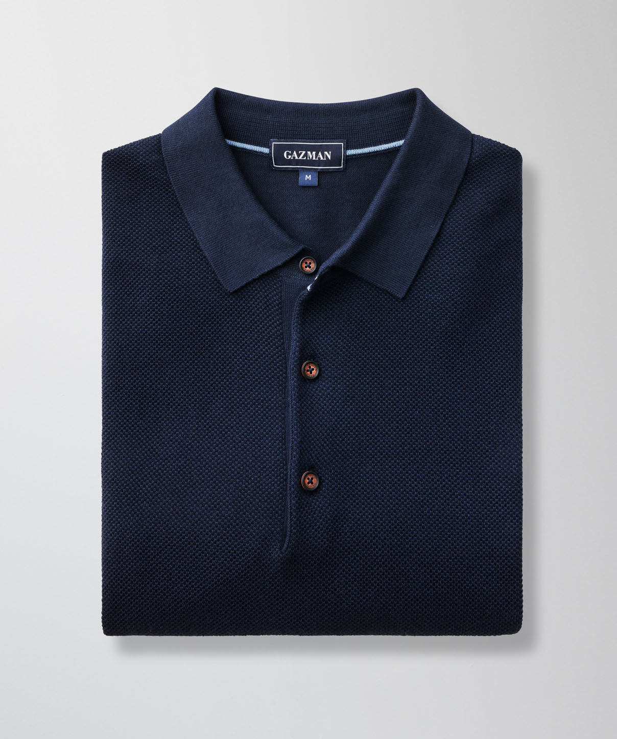 Textured Knit Polo - Navy - polos - GAZMAN