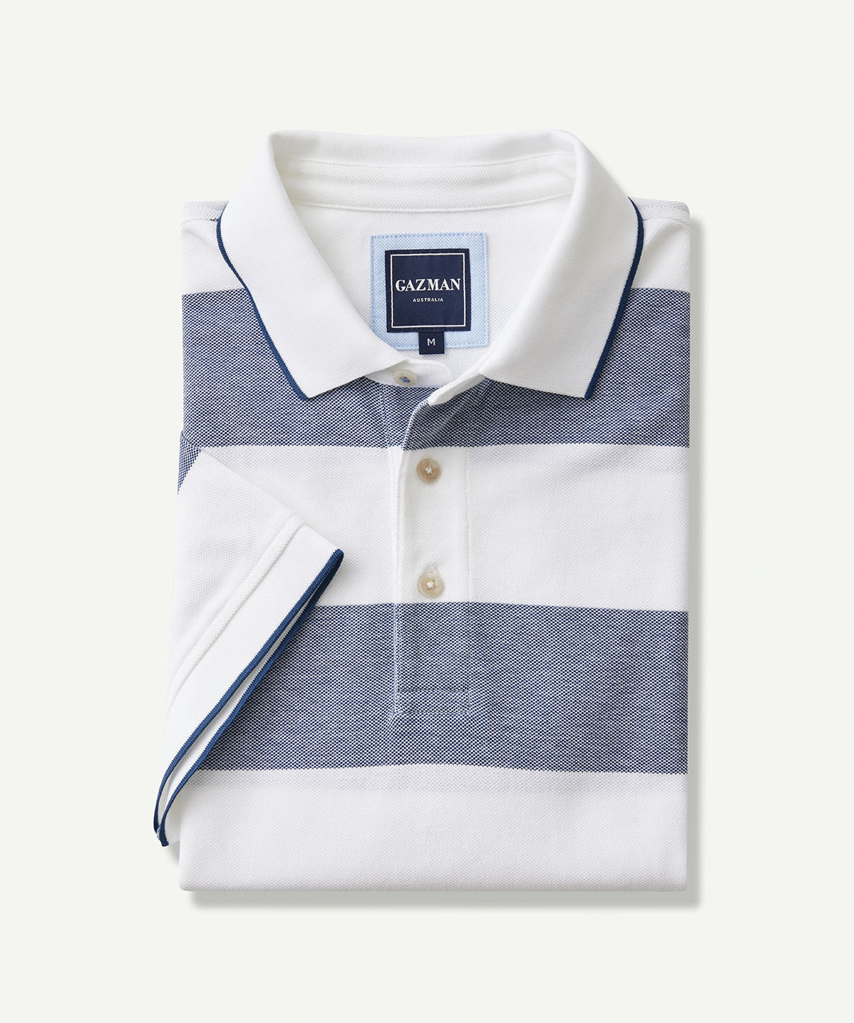 Oxford Block Stripe Polo - Navy - x-polos - GAZMAN