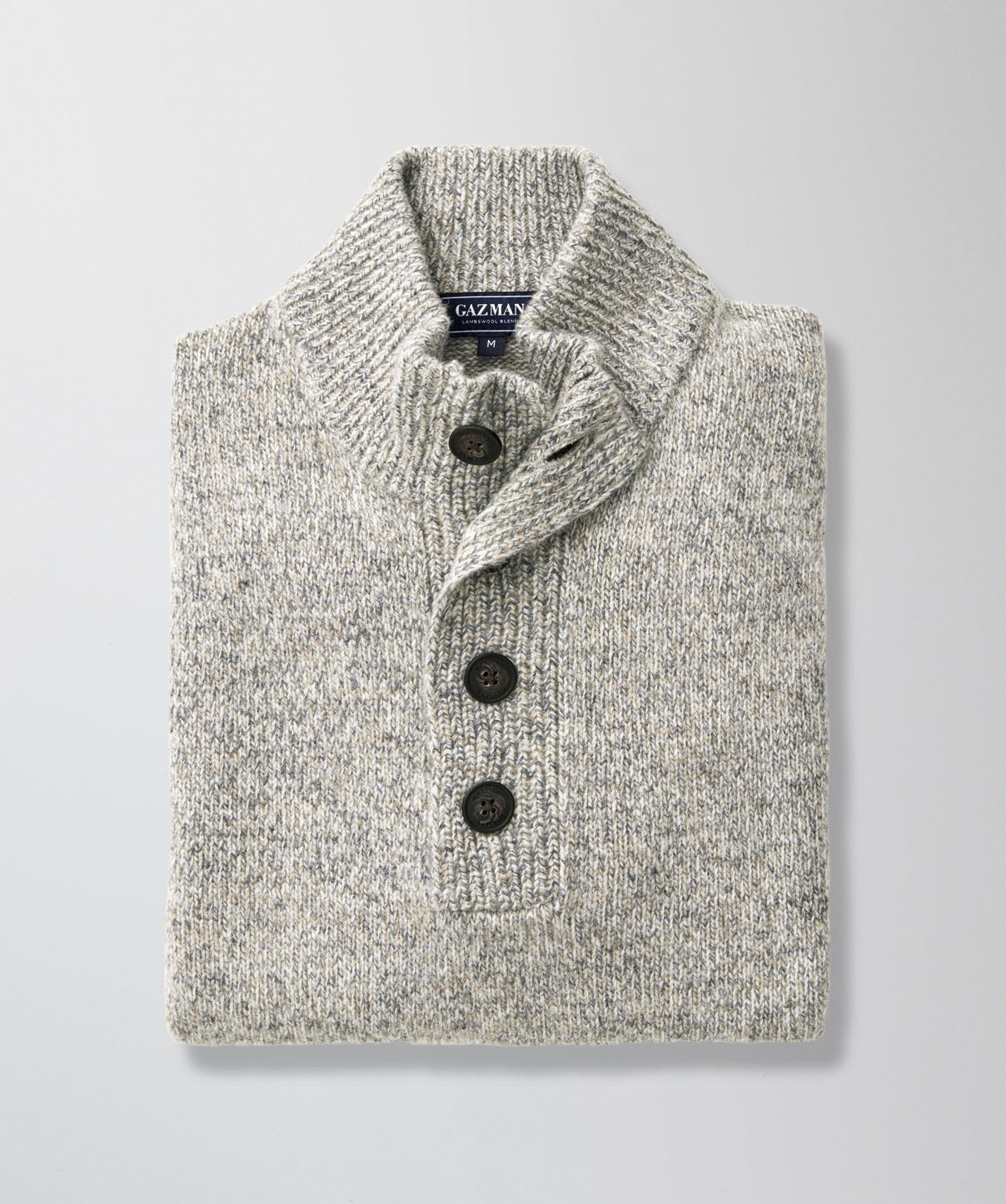 Wool Blend Button Neck Knit - Oatmeal - knitwear - GAZMAN