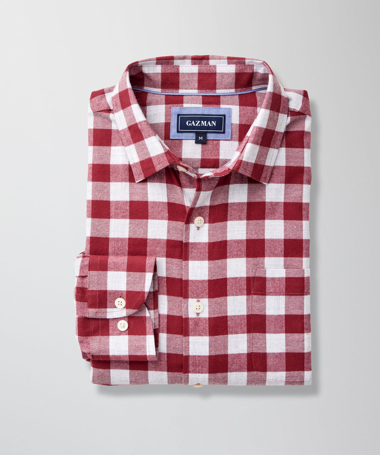 Brushed Box Twill Check Long Sleeve Shirt - Red - Long Sleeve Shirts ...
