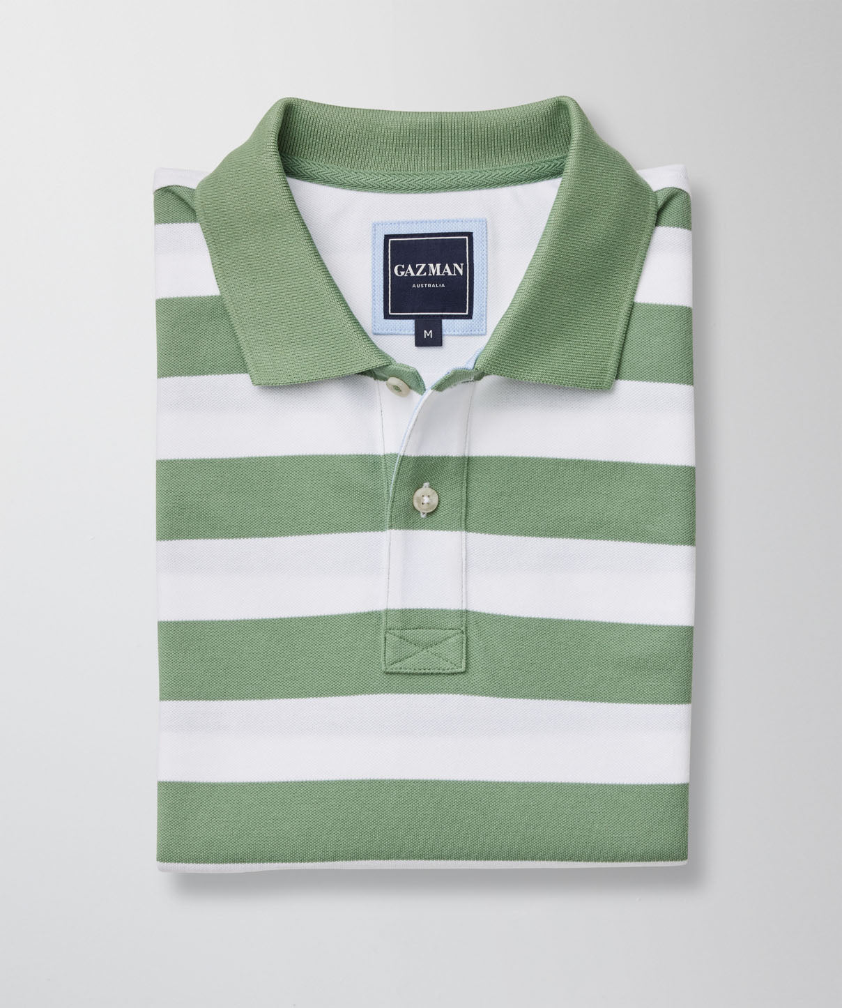Block Stripe Pique Polo - Moss - polos - GAZMAN