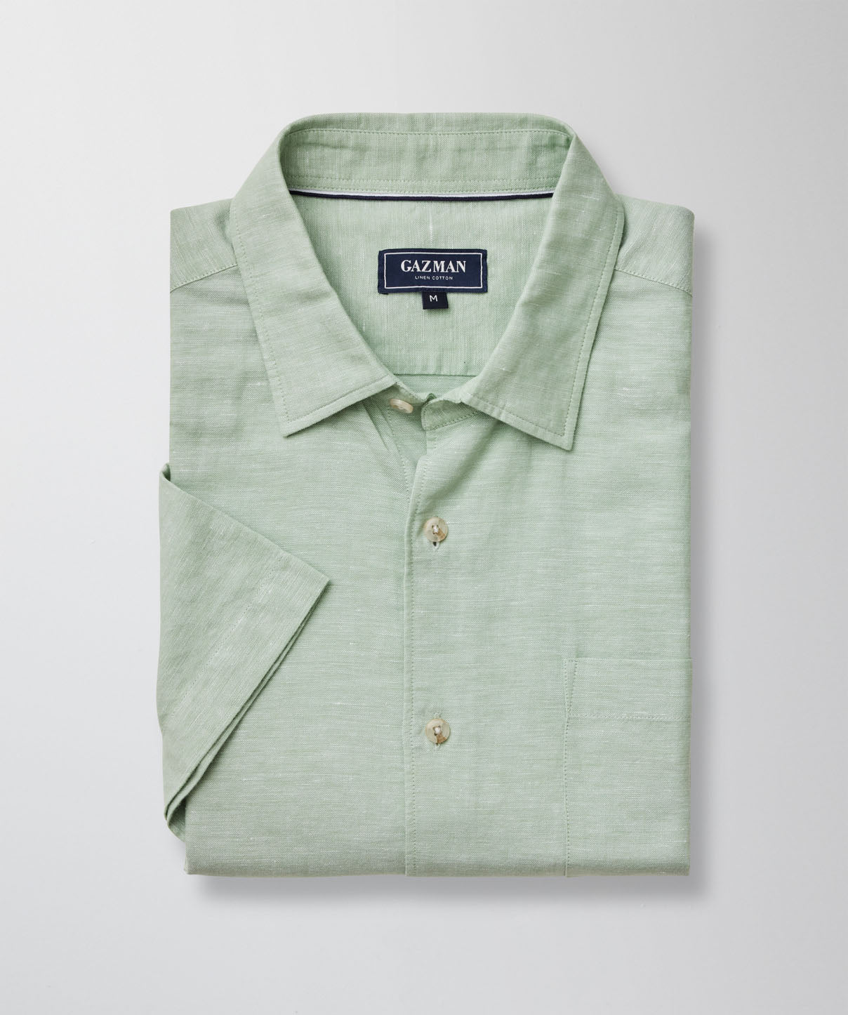 Linen Blend Plain Short Sleeve Shirt - Sage - Short Sleeve Shirts - GAZMAN