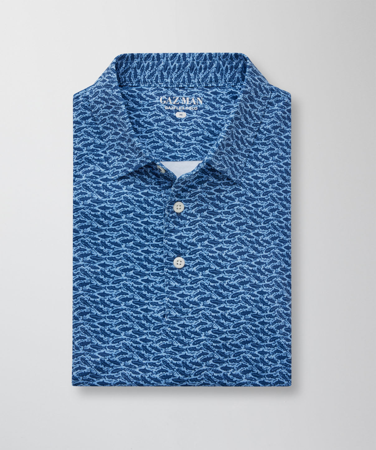 GAZFLEX Fish Print Polo - Blue - polos - GAZMAN