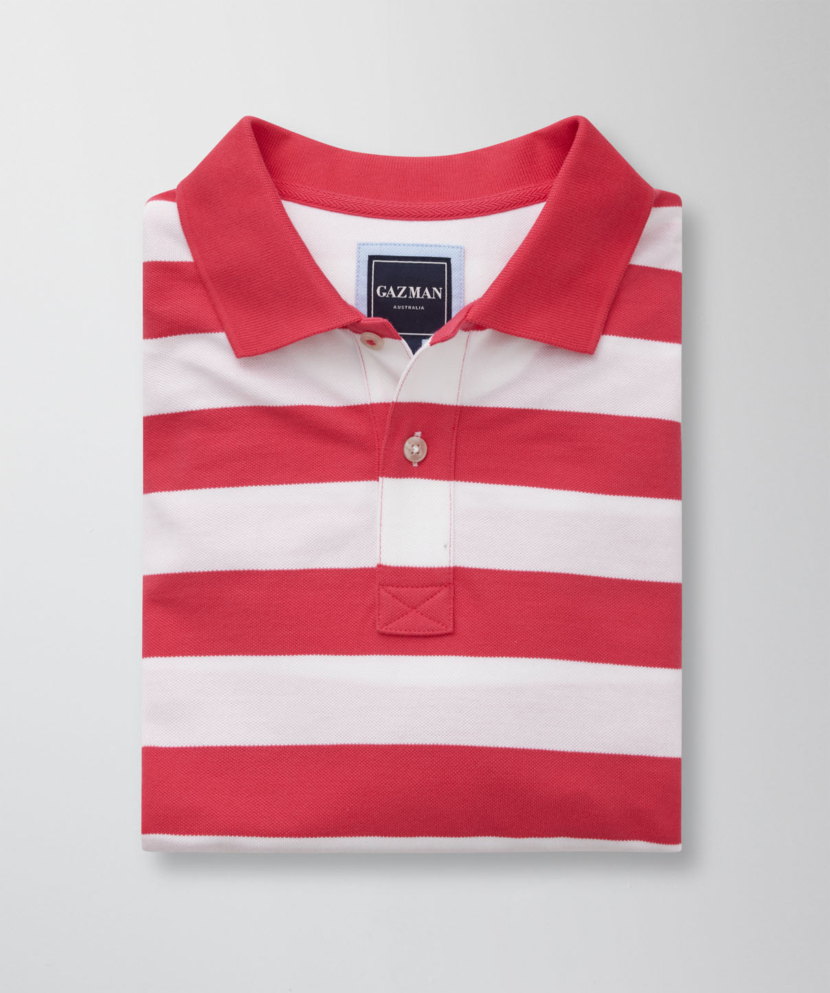 Block Stripe Pique Polo - Raspberry - polos - GAZMAN
