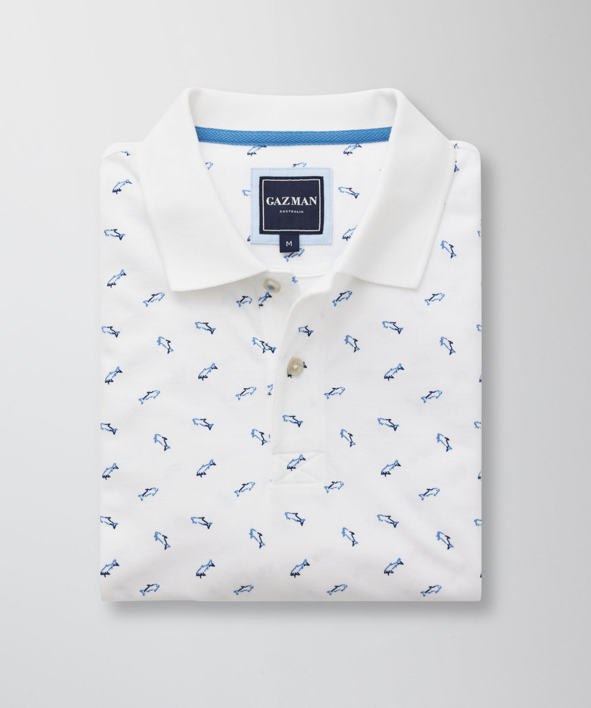 Shark Print Polo - White - polos - GAZMAN