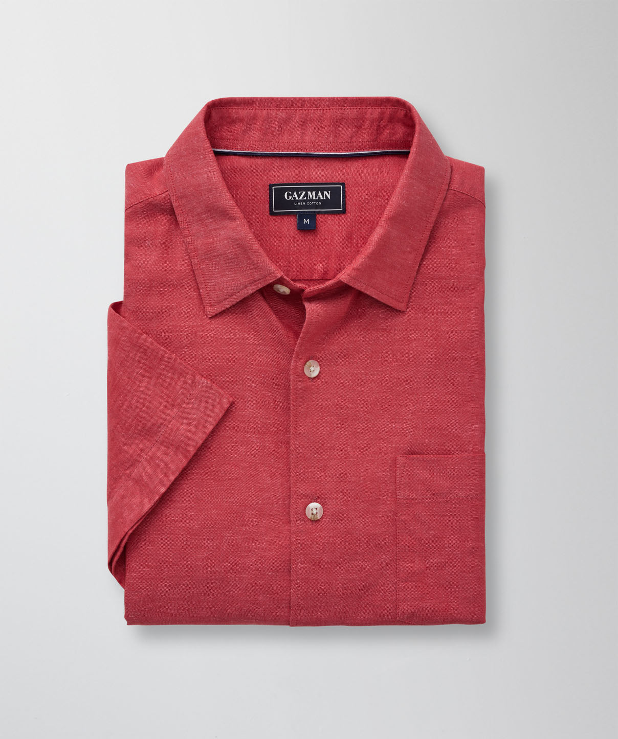 Linen Blend Plain Short Sleeve Shirt - Raspberry - category_2:Short ...
