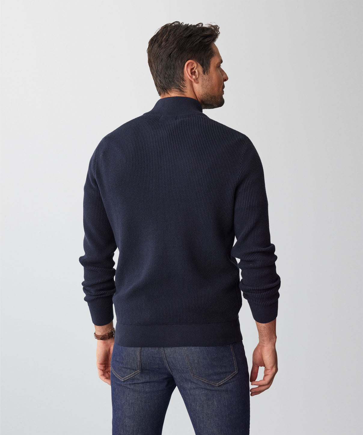 Waffle Half Zip Knit - Navy - x-knitwear - GAZMAN