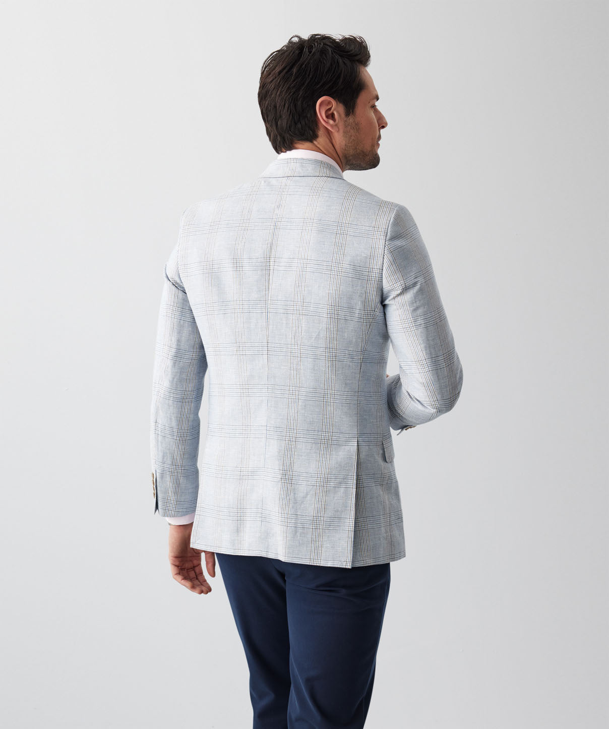 Cotton Linen Check Sports Jacket - Light Blue - sports_jacket - GAZMAN