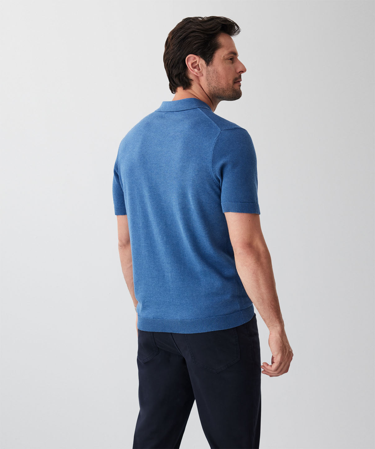Textured Knit Polo - Blue - polos - GAZMAN