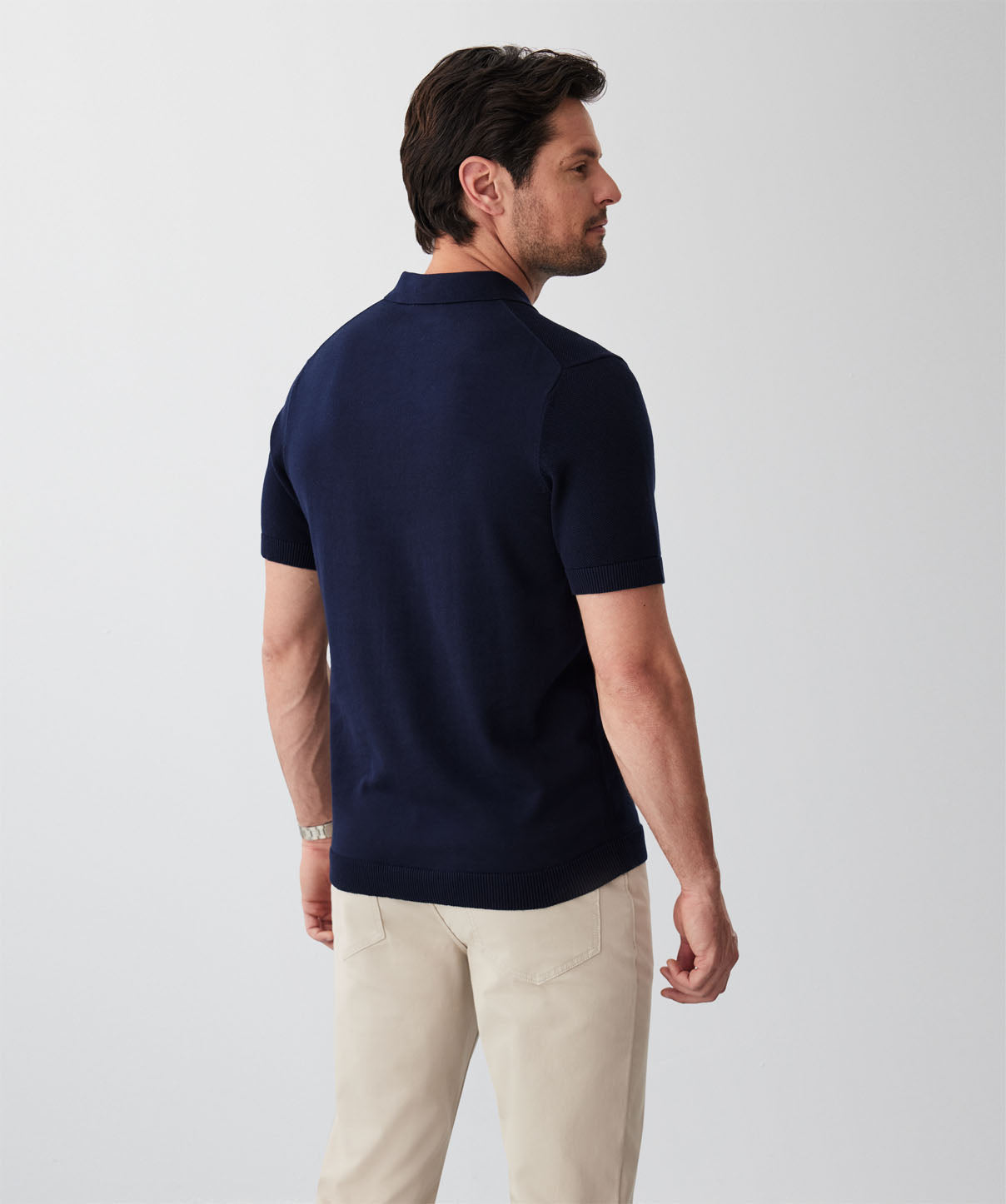 Textured Knit Polo - Navy - polos - GAZMAN