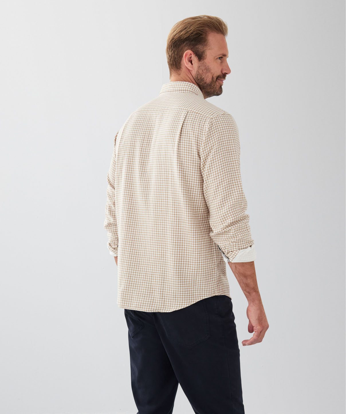 Casual Double Face Check Long Sleeve Shirt - Taupe - long_sleeve_shirts ...