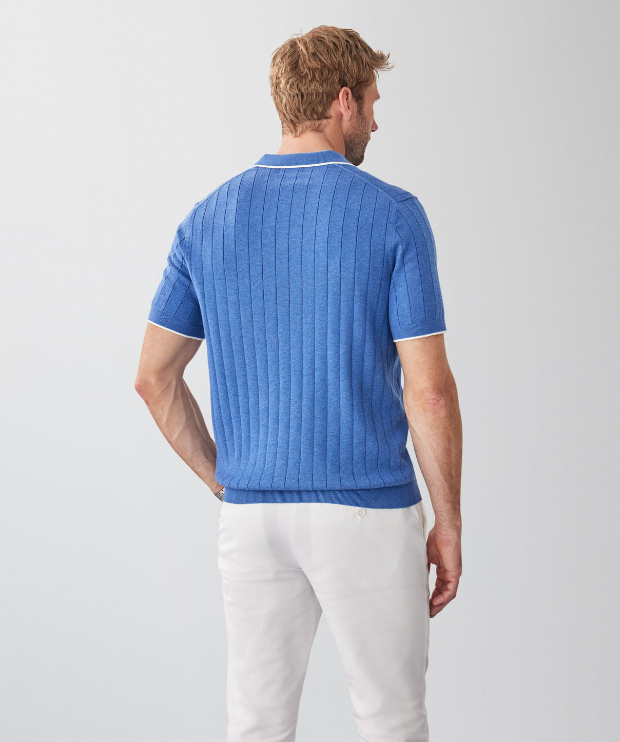 Textured Knit Polo - Ocean - polos - GAZMAN