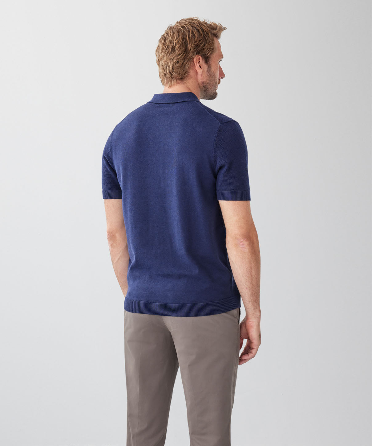 Textured Knit Polo - Denim - polos - GAZMAN