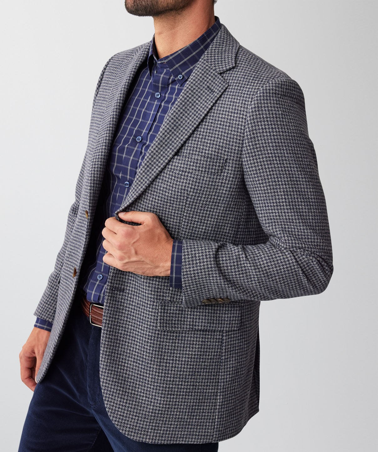 Wool Blend Houndstooth Sports Jacket - Navy Mix - Sports Jackets - GAZMAN
