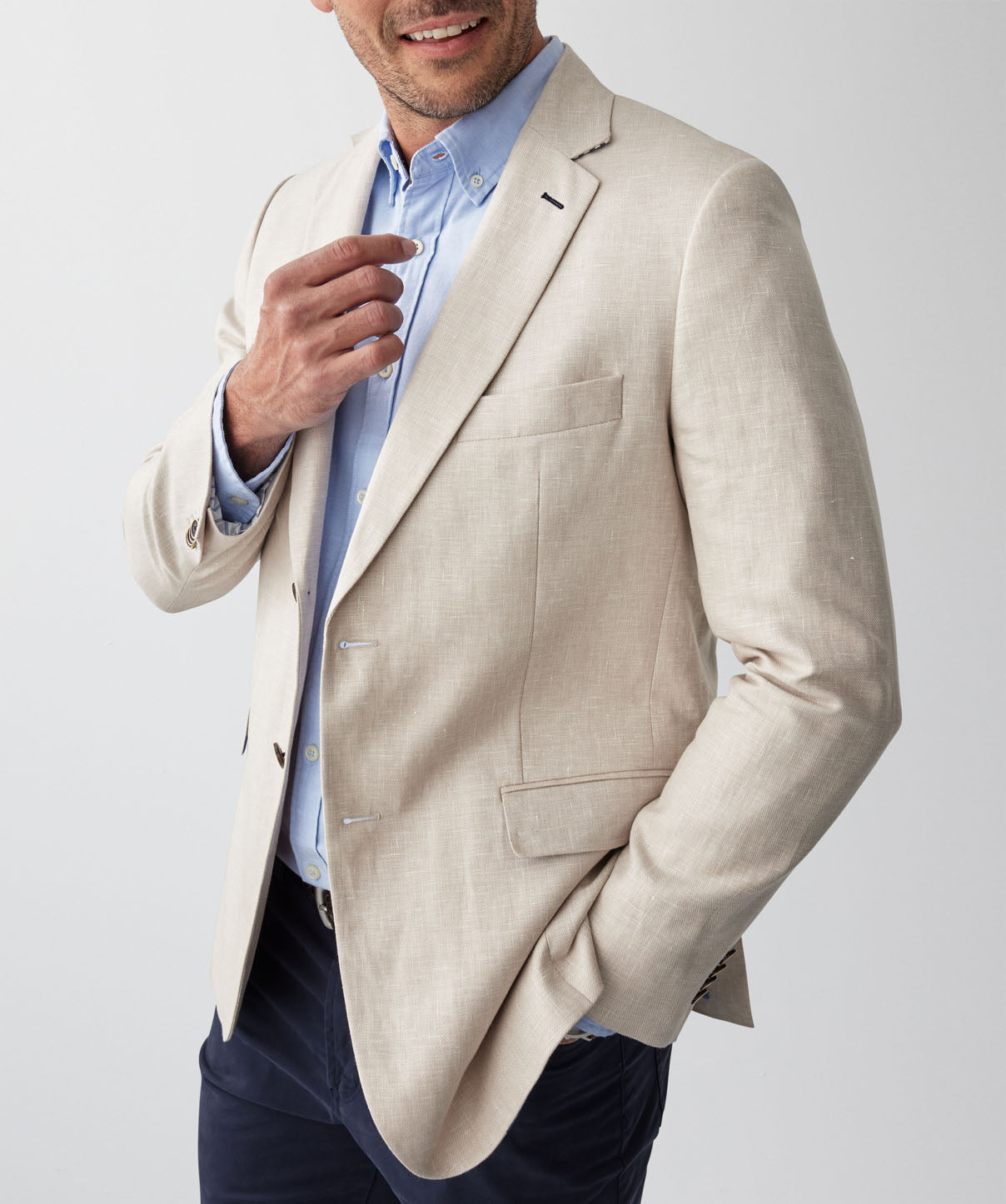 Linen Blend Plain Weave Sports Jacket - Sand - Sports Jackets - GAZMAN