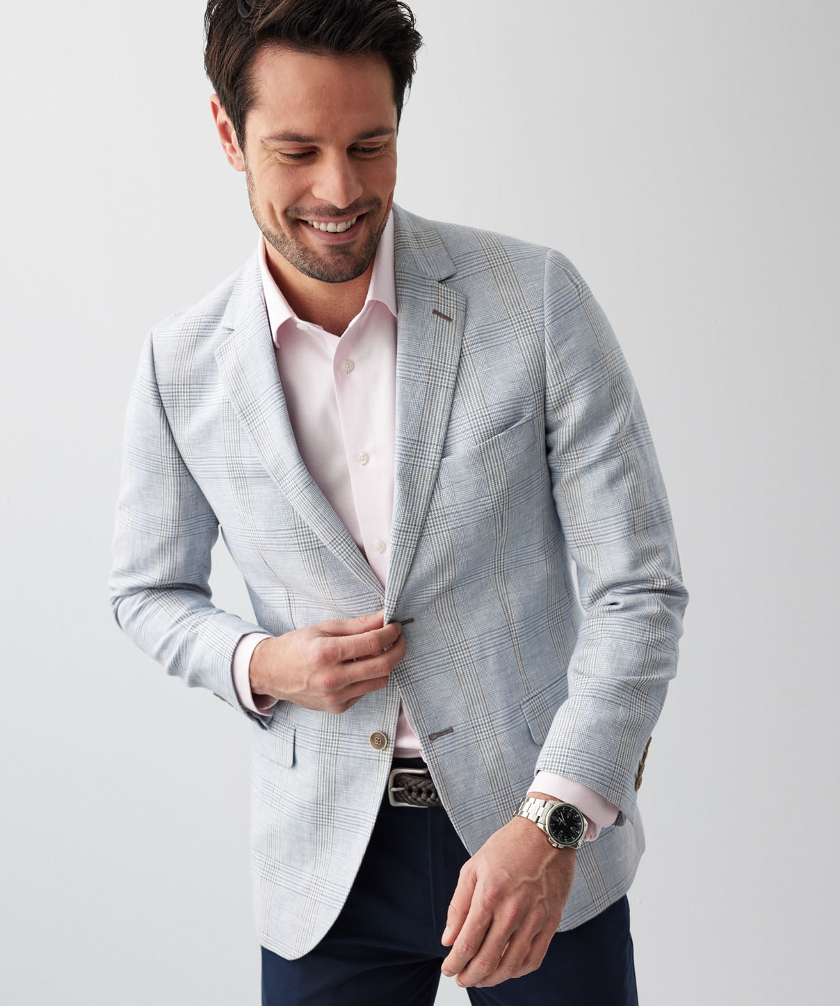 Cotton Linen Check Sports Jacket - Light Blue - sports_jacket - GAZMAN