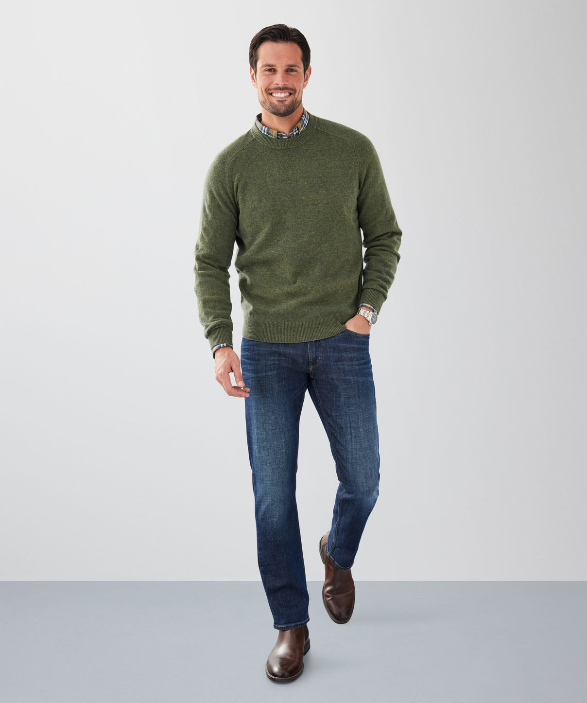 Lambswool Crew Neck Knit - Forest - knitwear - GAZMAN