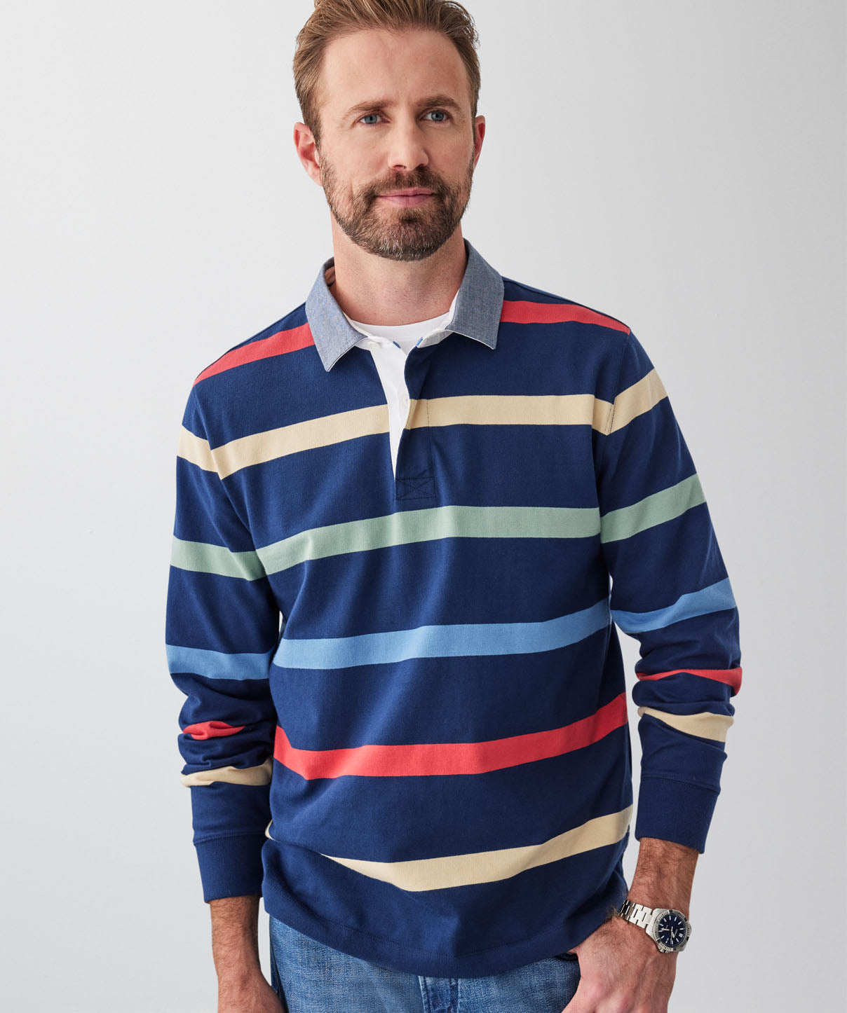 Multi Stripe Rugby Jumper - Multi Stripe - sweats - GAZMAN